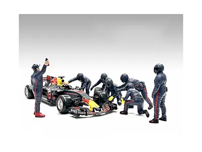 American Diorama Formula One F1 Pit Crew 7 Figure Set Team Blue Release ...