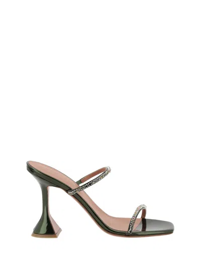 Amina Muaddi Gilda Sandals In Moss/hologram Crystals | ModeSens