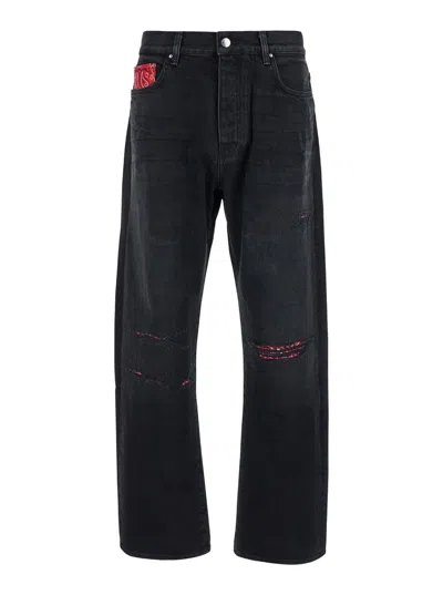 Amiri Black Jeans With Rips And Bandana Detail In Denim Man | ModeSens