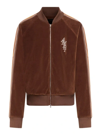 Amiri Stack Monogram Zipped Jacket In Brown | ModeSens
