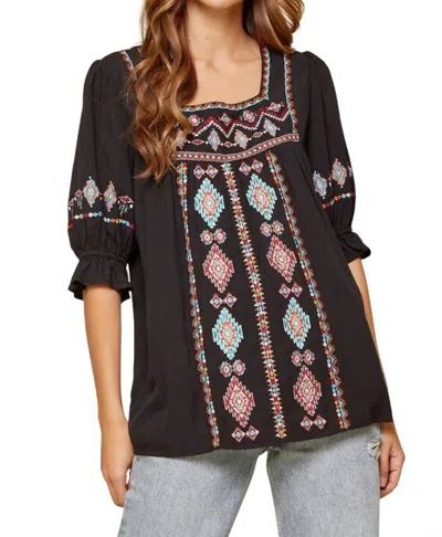 Andree By Unit Embroidered Peasant Top In Black | ModeSens