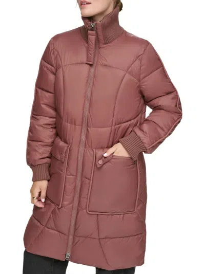 Andrew Marc Women's Pavia Quilted Faux Down Hooded Puffer Jacket In Fig ...
