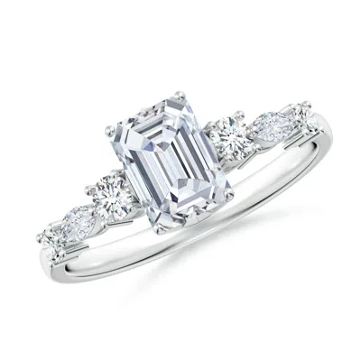 Angara Lab-grown Classic Emerald-cut Diamond Side Stone Engagement Ring ...