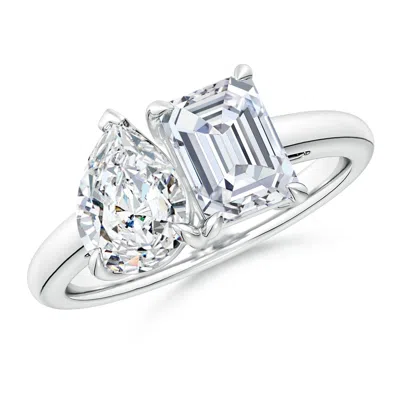 Angara Lab-grown Emerald-cut & Pear Diamond Two-stone Engagement Ring ...