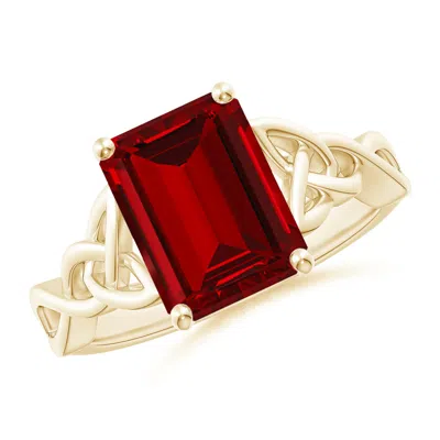 Angara Lab-grown Emerald-cut Ruby Celtic Knot Engagement Ring In Gold ...