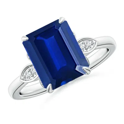 Angara Lab-grown Nature-inspired Emerald-cut Blue Sapphire Engagement ...