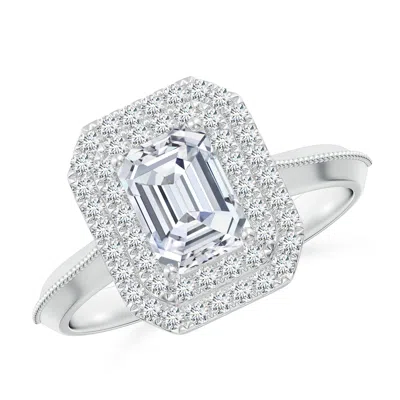 Angara Lab-grown Vintage Inspired Emerald-cut Diamond Double Halo ...