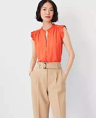 Ann Taylor Petite Mixed Media Ruffle Shell Top In Flame Azalea | ModeSens