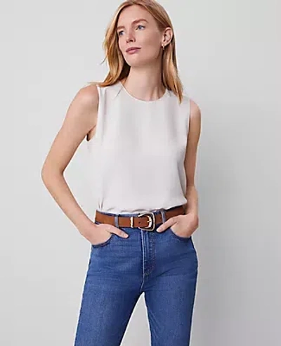 Ann Taylor Petite Silky Crew Neck Shell Top In Tahini | ModeSens