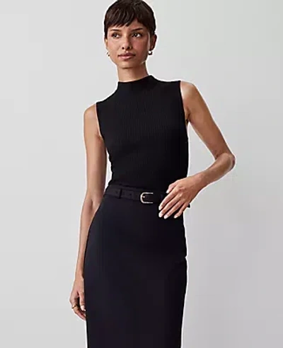 Ann Taylor Ribbed Mock Neck Sweater Shell Top In Black | ModeSens