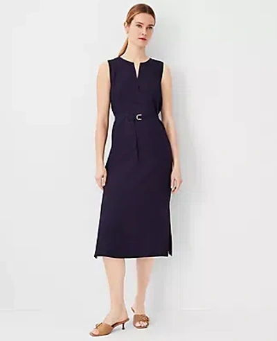 Ann Taylor Split Neck Belted Midi Dress In Night Sky | ModeSens