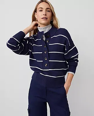 Ann Taylor Stripe Henley Sweater In Navy Multi | ModeSens