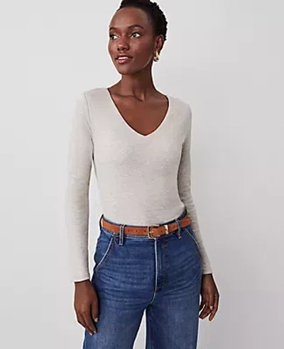 Ann Taylor Wide V-neck Top In Light Taupe Heather | ModeSens