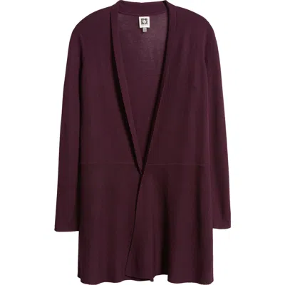 Anne Klein Monterey Peplum Cardigan In Deep Plum | ModeSens