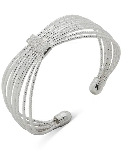Anne Klein Silver-tone Cubic Zirconia Multi-row Cuff Bracelet In ...