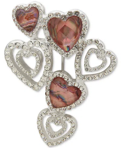 Anne Klein Silver-tone Mixed Crystal Heart Cluster Pin In Pink | ModeSens