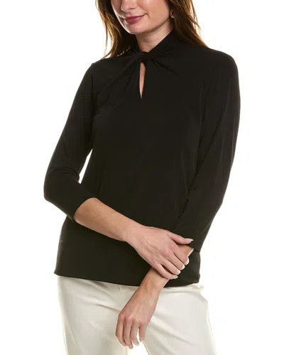 Anne Klein Women's Solid Twist-neck 3/4-sleeve Top In Anne Black | ModeSens