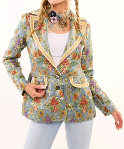 Aratta Renaissance Silk Jaquard Jacket In Platinum Gold Jacquard In ...