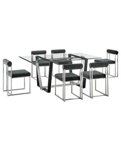 Armen Living Kai Anastasia 7pc Rectangular Glass Dining Table Set In ...