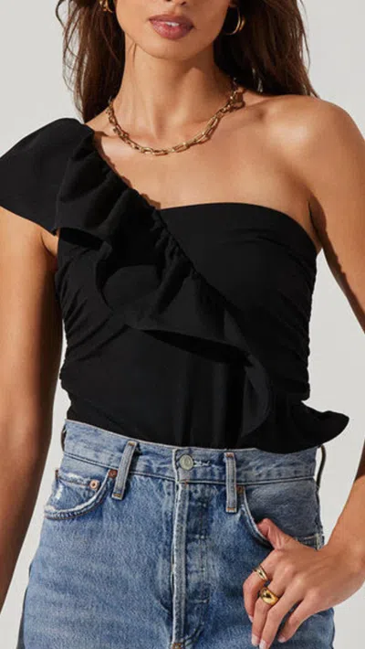 Astr Ruffle One Sleeve Bodysuit In Black | ModeSens