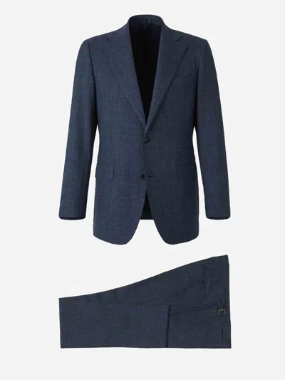 Atelier Munro Wool Mottled Suit In Navy Blue | ModeSens