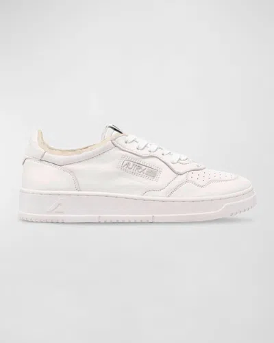 Autry Men's Medalist Leather Shearling Low-top Sneakers In White | ModeSens