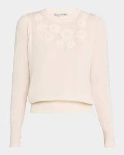 Autumn Cashmere Floral-embroidered Cashmere Crewneck Sweater In Chalk ...