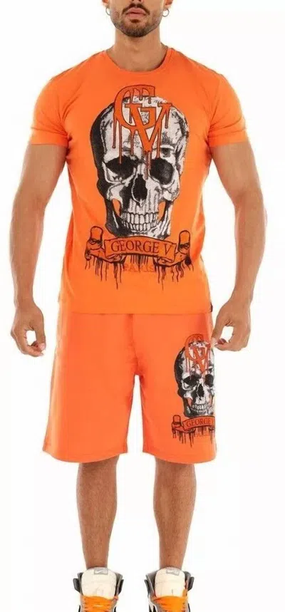 Avenue George V Paris Logo Skull T Shirt & Short Set In Orange | ModeSens