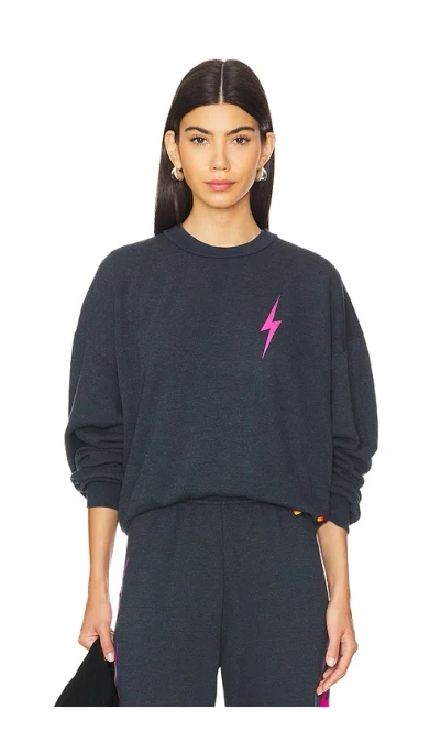 Aviator Nation Bolt 2 Relaxed Crewneck Sweatshirt In Charcoal,neon Pink ...