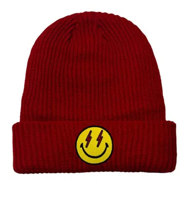 Aviator Nation Bolt Smiley Patch Beanie Hat In Red | ModeSens