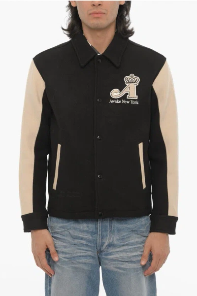 Awake New York Wool And Nylon Varsity Bomber Jacket With Contrast Edges ...