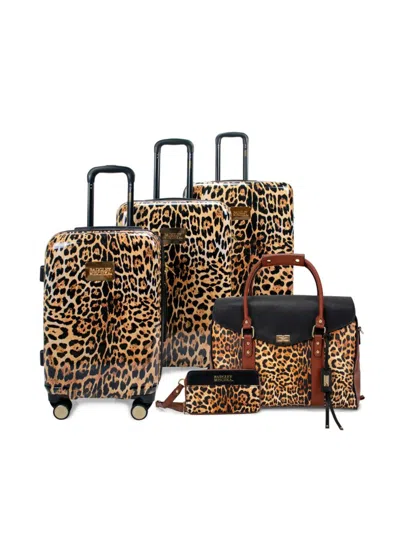 Badgley Mischka Kids' Leopard 5-piece Logo Luggage Set In Neutral ...
