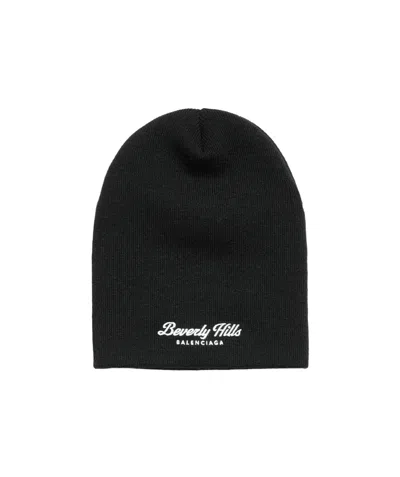 Balenciaga Beverly Hills Ribbed Beanie In Black | ModeSens