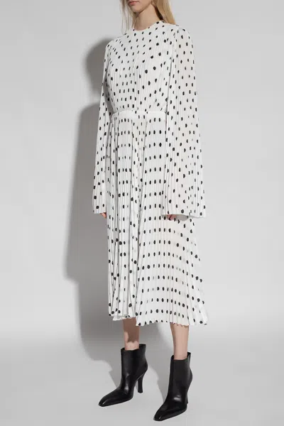 Balenciaga Pleated Dress With Polka Dot Pattern In White | ModeSens