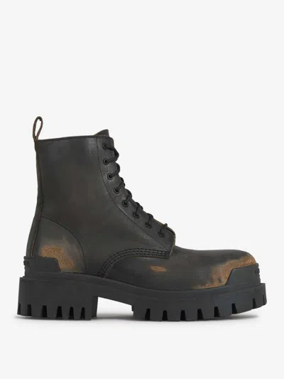 Balenciaga Strike Leather Boots In Brown | ModeSens
