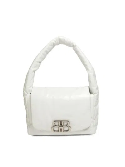 Balenciaga Women's Monaco Logo Leather Top Handle Bag In White | ModeSens