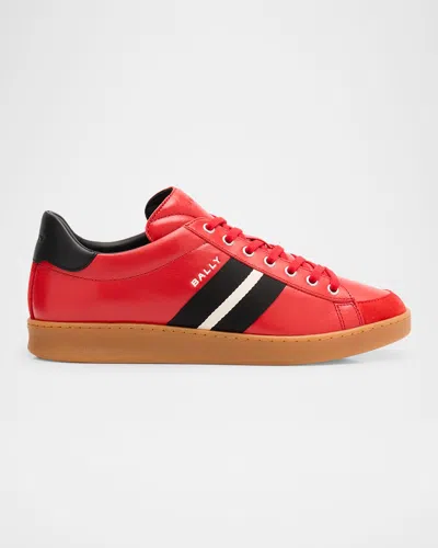 Bally Men's Thiago Ribbon Leather Low-top Sneakers In Swiss Red/black ...