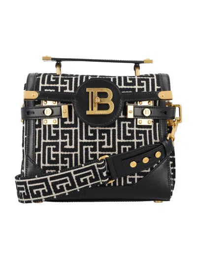 Balmain Elegant Monogram Mini Handbag With Golden Accents In White ...