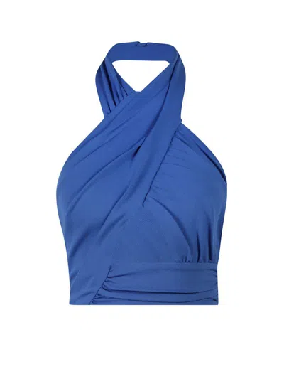 Balmain Blue Viscose Blend Top In Bleu Électrique | ModeSens