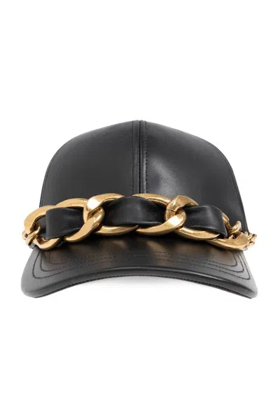 Balmain Chain Appliqué Leather Cap In Black | ModeSens
