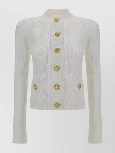 Balmain Close Fit Perforated Knit Cardigan In White | ModeSens