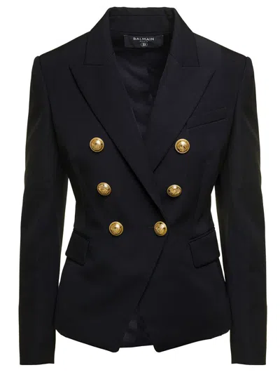 Balmain Black Double-breasted Jacket With Branded Buttons And ...