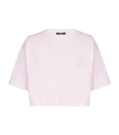 Balmain Cropped Logo T-shirt In Pink | ModeSens