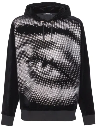 Balmain Crystal-embellished Eye-motif Hoodie In Black | ModeSens