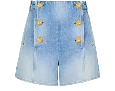 Balmain Denim Button-down Shorts In Blue | ModeSens