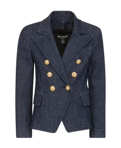 Balmain Double-breasted Denim Blazer In Black | ModeSens