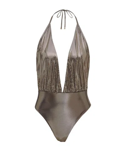 Balmain Draped One-piece Swimsuit In Gray | ModeSens