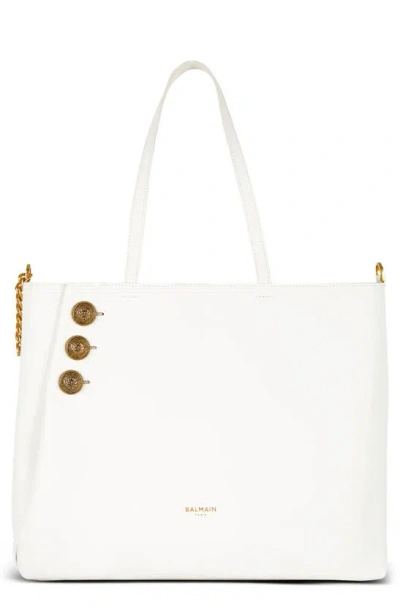Balmain Emblem Leather Tote Bag In White | ModeSens