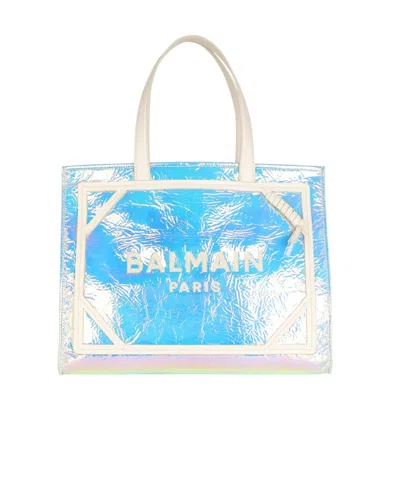Balmain Iridescent Logo-print Shoulder Bag In Blue | ModeSens