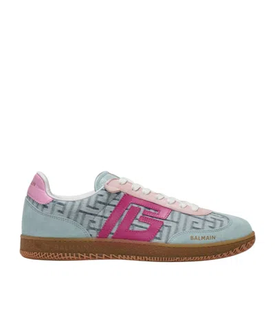 Balmain Blue & Pink Swan Leather & Denim Monogram Sneakers In Multi ...